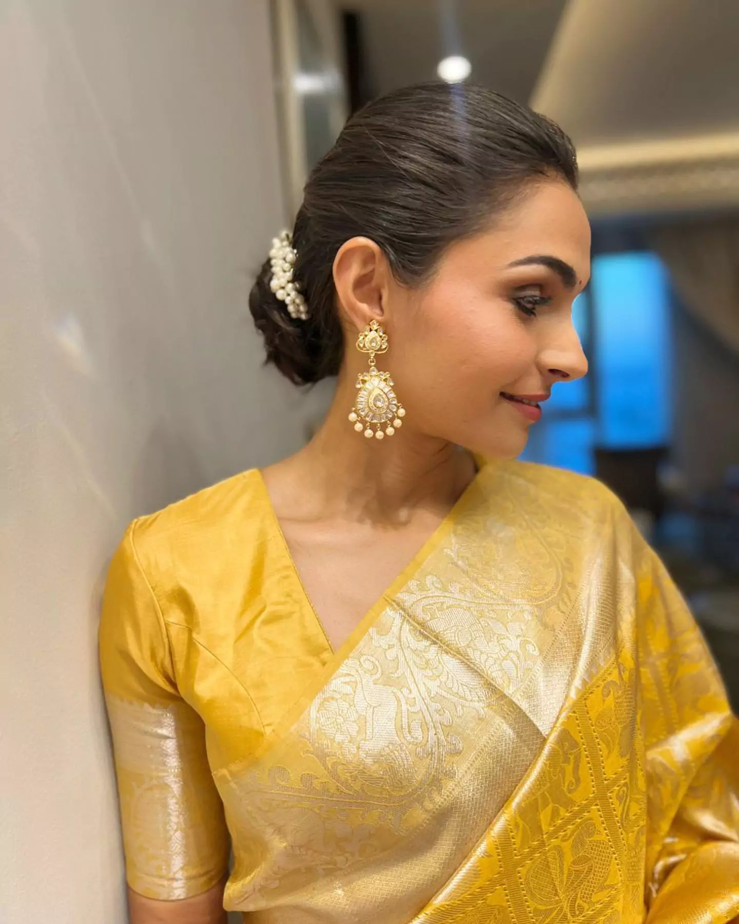 Awesome Yellow: Andrea Jeremiah's Banarasi Saree Look with...