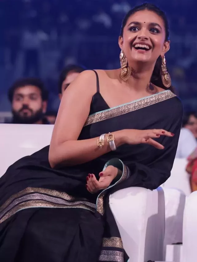 Keerthy Suresh Rocks Again | Black Saree at "Maamannan" Audio Launch - Sareeing.com