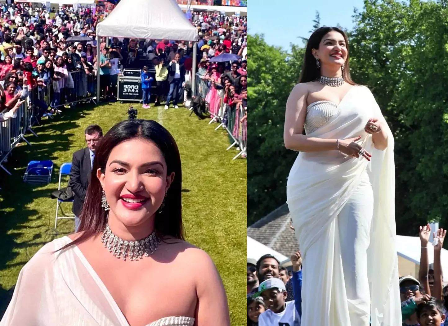 Mallu Actress Honey Rose Shines in White Saree in Dublin...