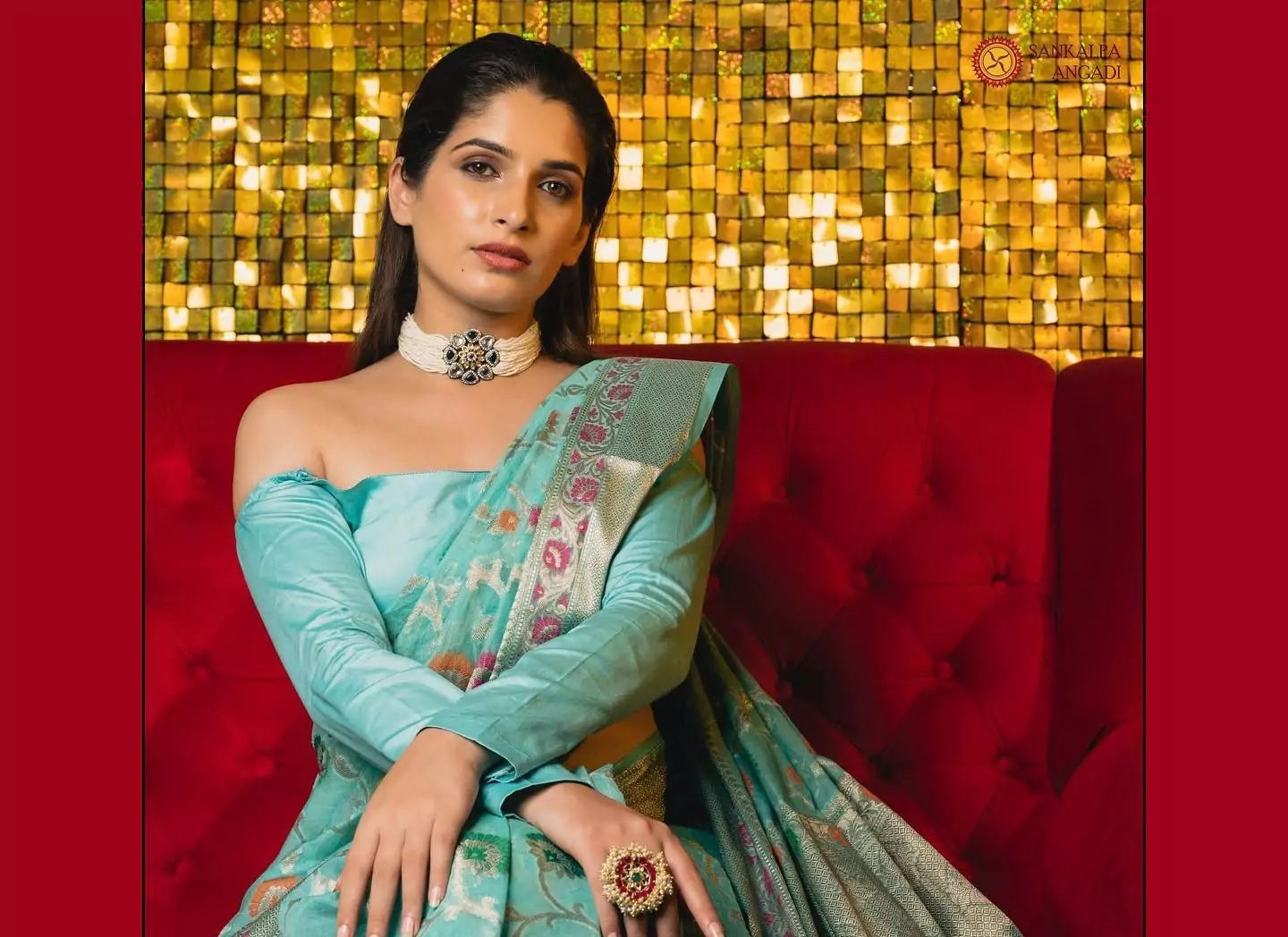 A Timeless Elegance: Thejaswini Sharma in Blue Banarasi Cotton...