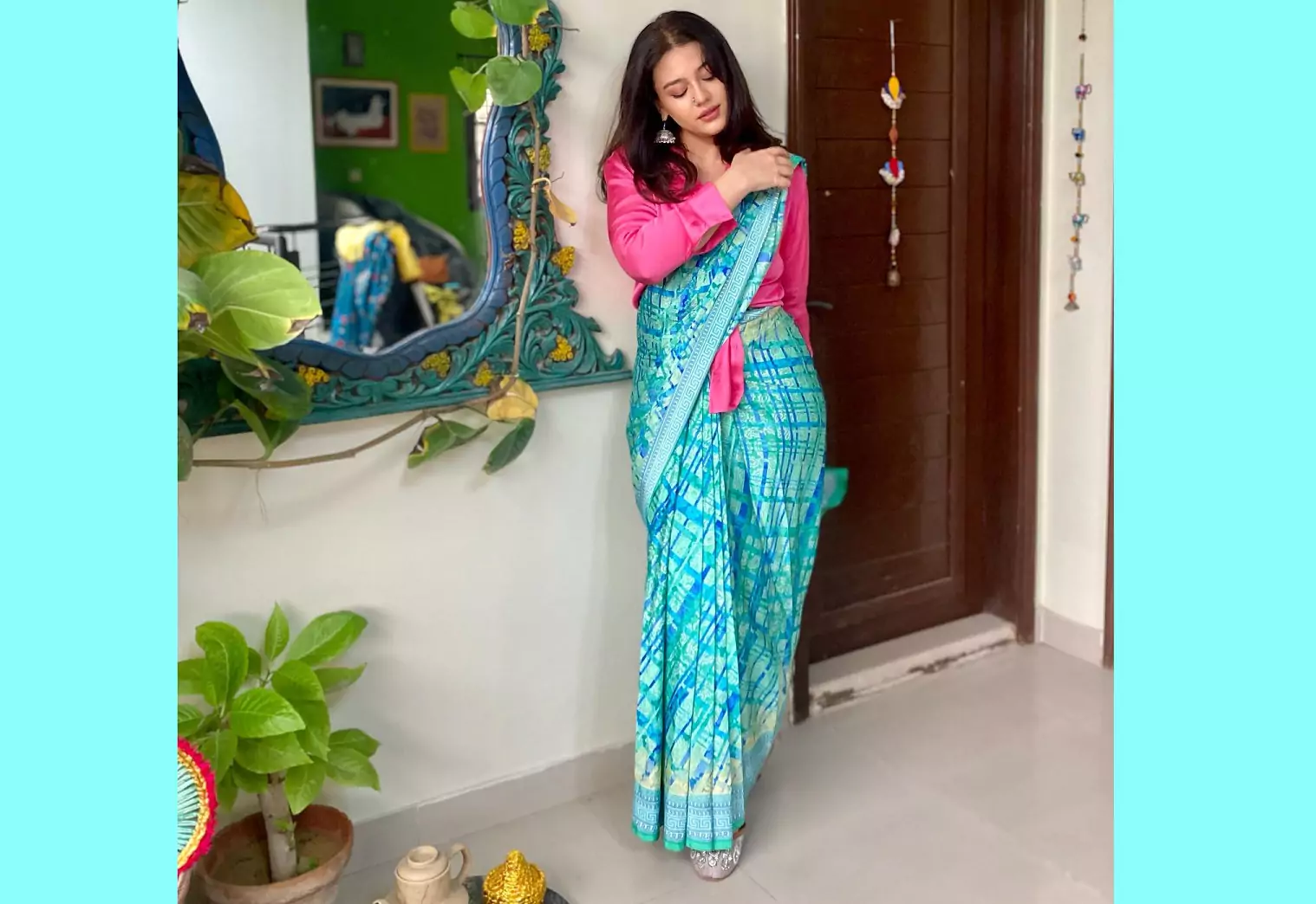 Zara Noor Abbas's Fusion Statement in an Aqua Blue Silk Saree...