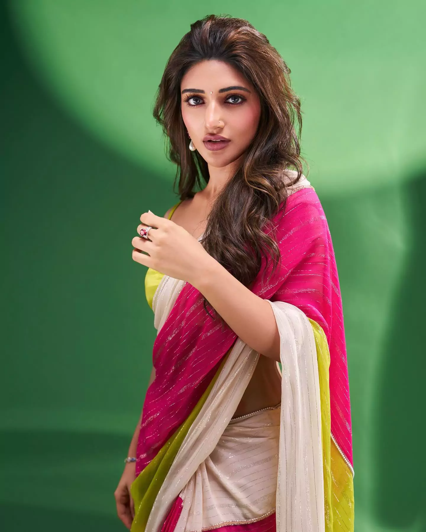 Sree Leela’s Stunning Color-Block Saree Look.....